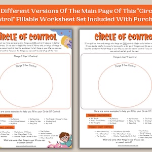 Circle of Control Worksheets for Kids Teens 4 Page Set Printable Coping ...