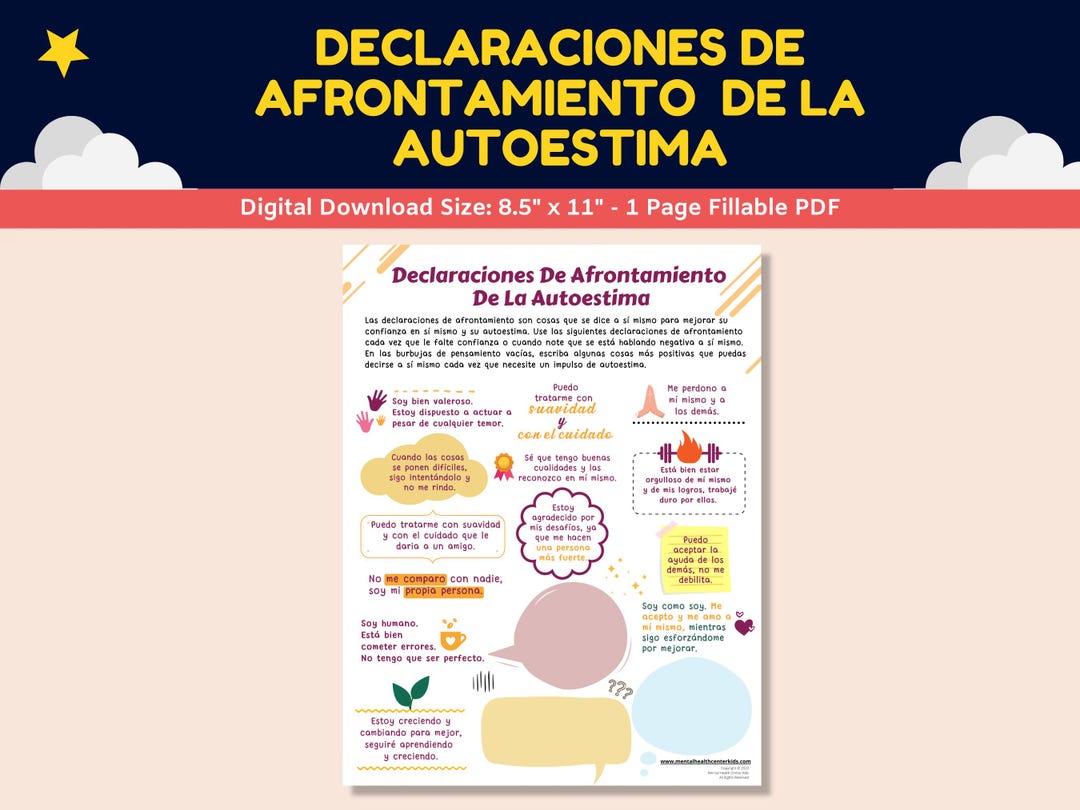Spanish Self-esteem Worksheet for Kids-teens - Declaraciones De ...