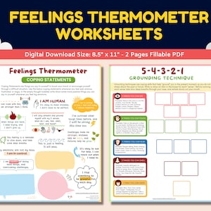 Feelings Thermometer Emotions Chart 7 Page Printable Coping Skills ...