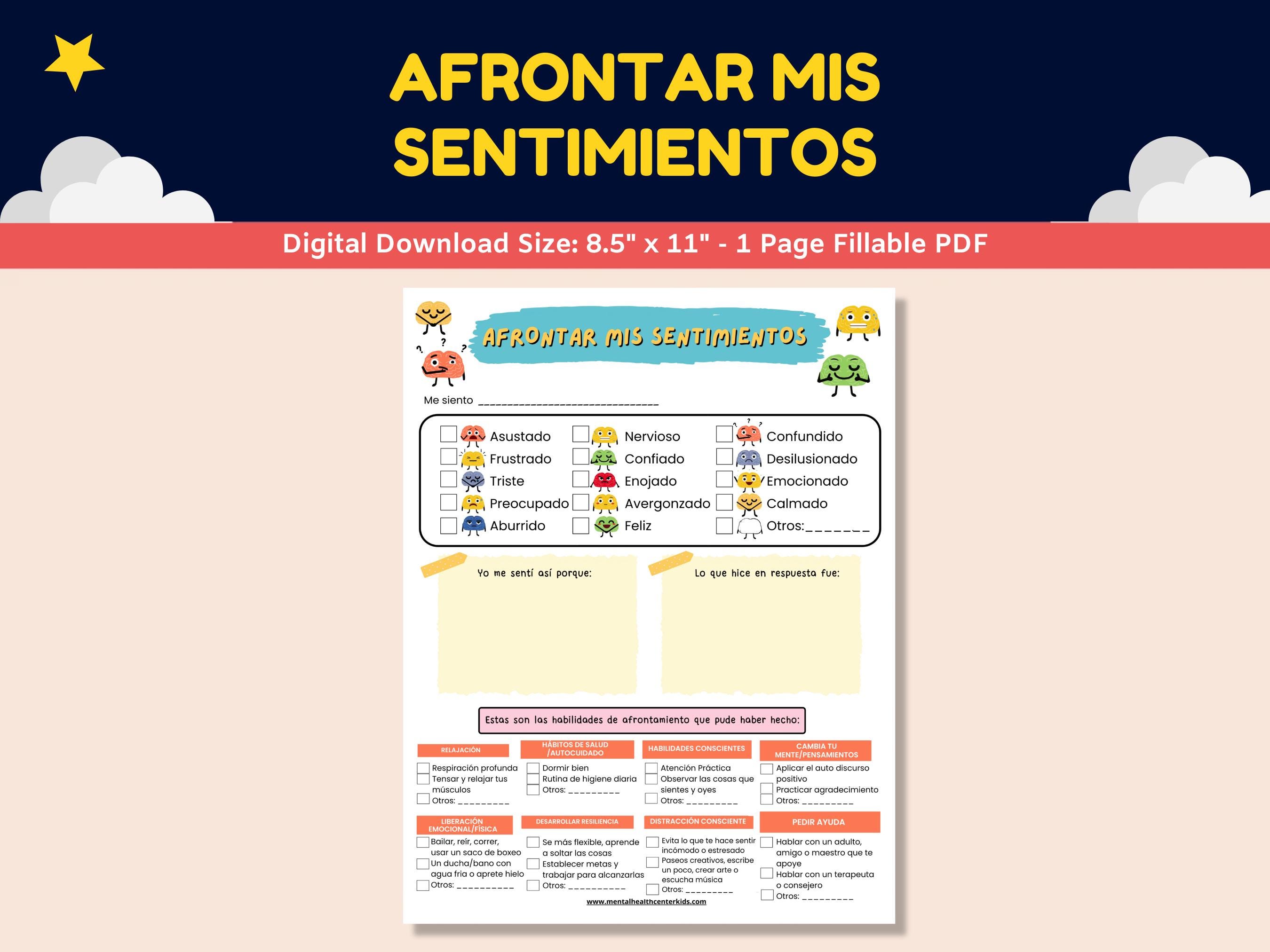 Spanish Feelings/emotions Worksheet for Kids-teens - Afrontar Mis ...