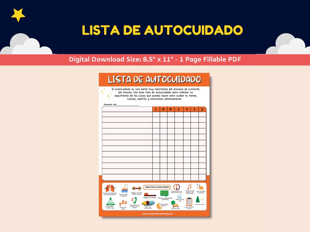 Spanish Trauma/ptsd Worksheet for Kids-teens - Lista De Autocuidado De ...