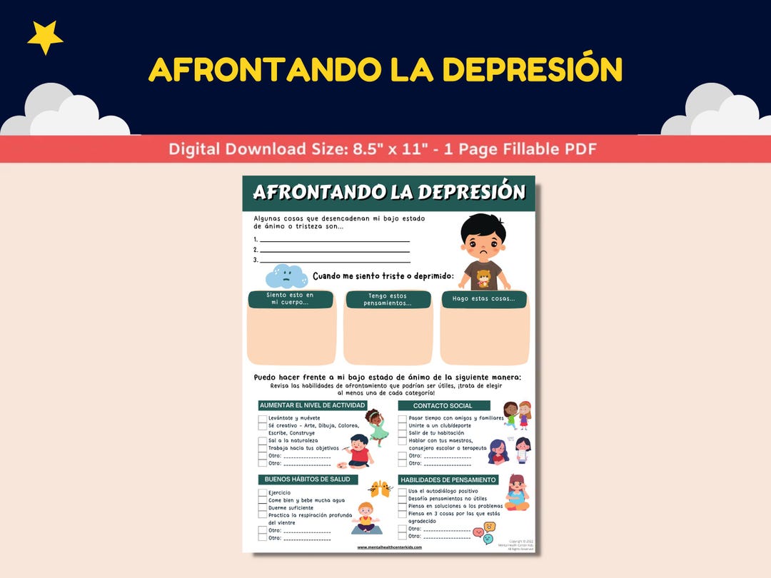 Spanish Depression Worksheet for Kids-teens - Afrontando La Depresion ...