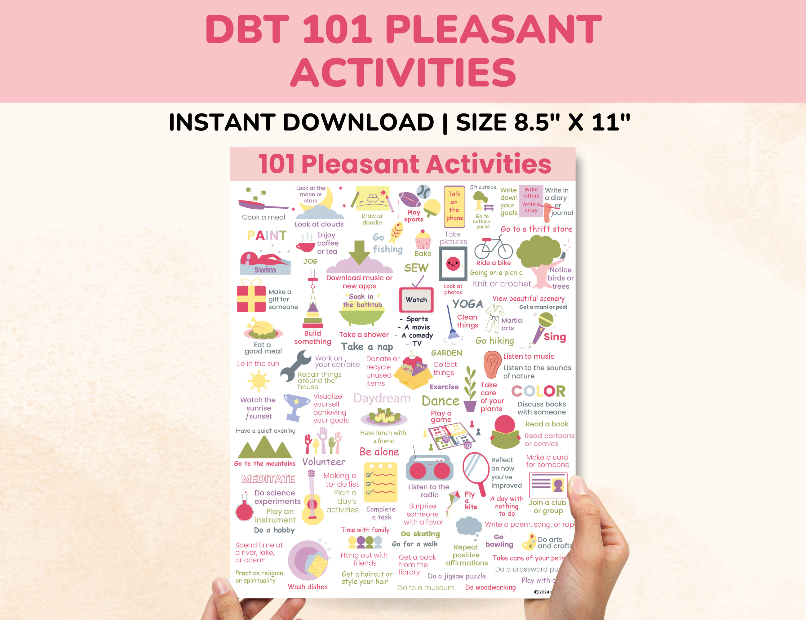 DBT Pleasant Activities List Poster Emotion Regulation Skills PDF - Etsy