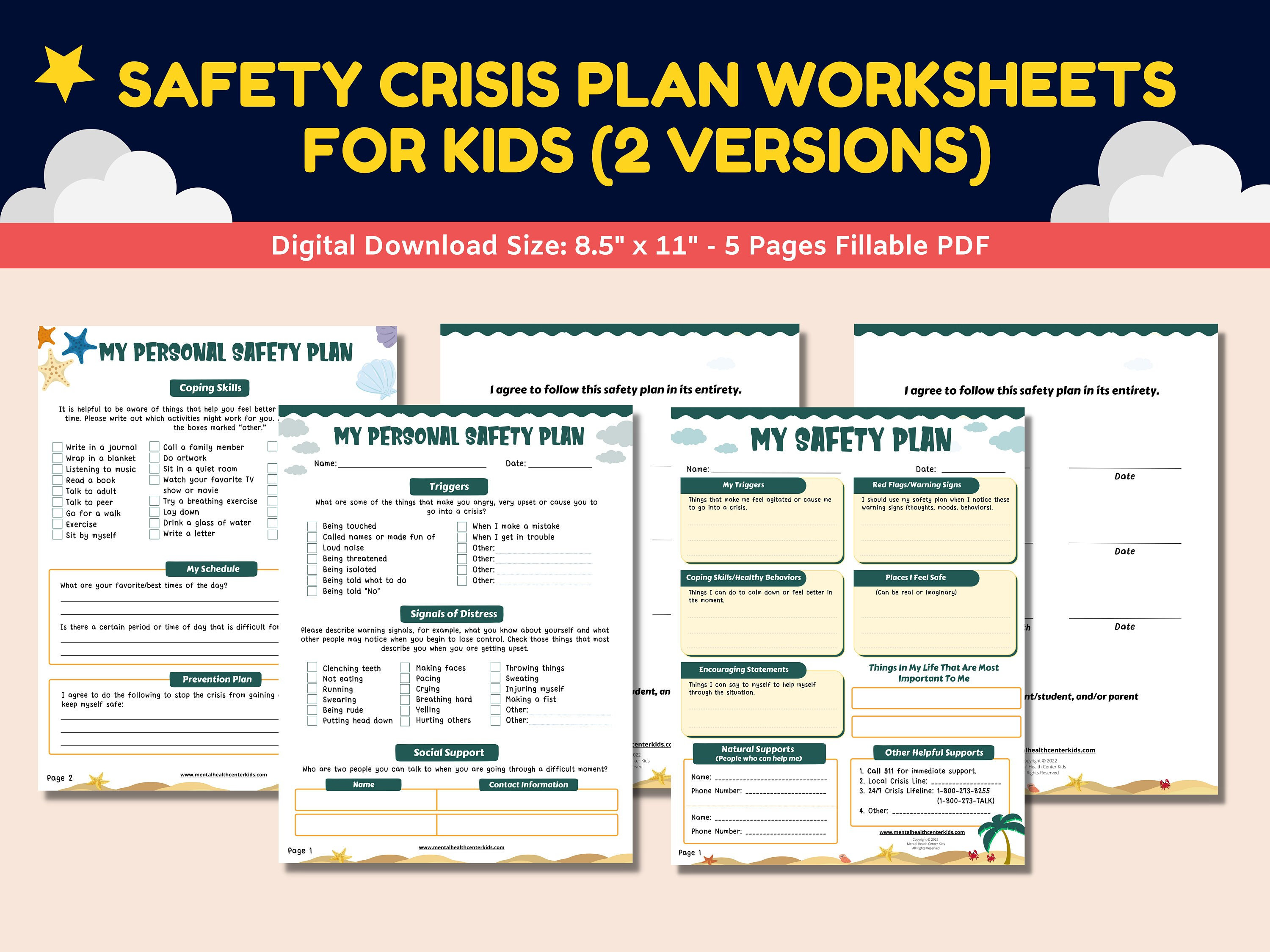 Safety Plan for Kids Teens Printable Crisis Plan Worksheet - Etsy Australia