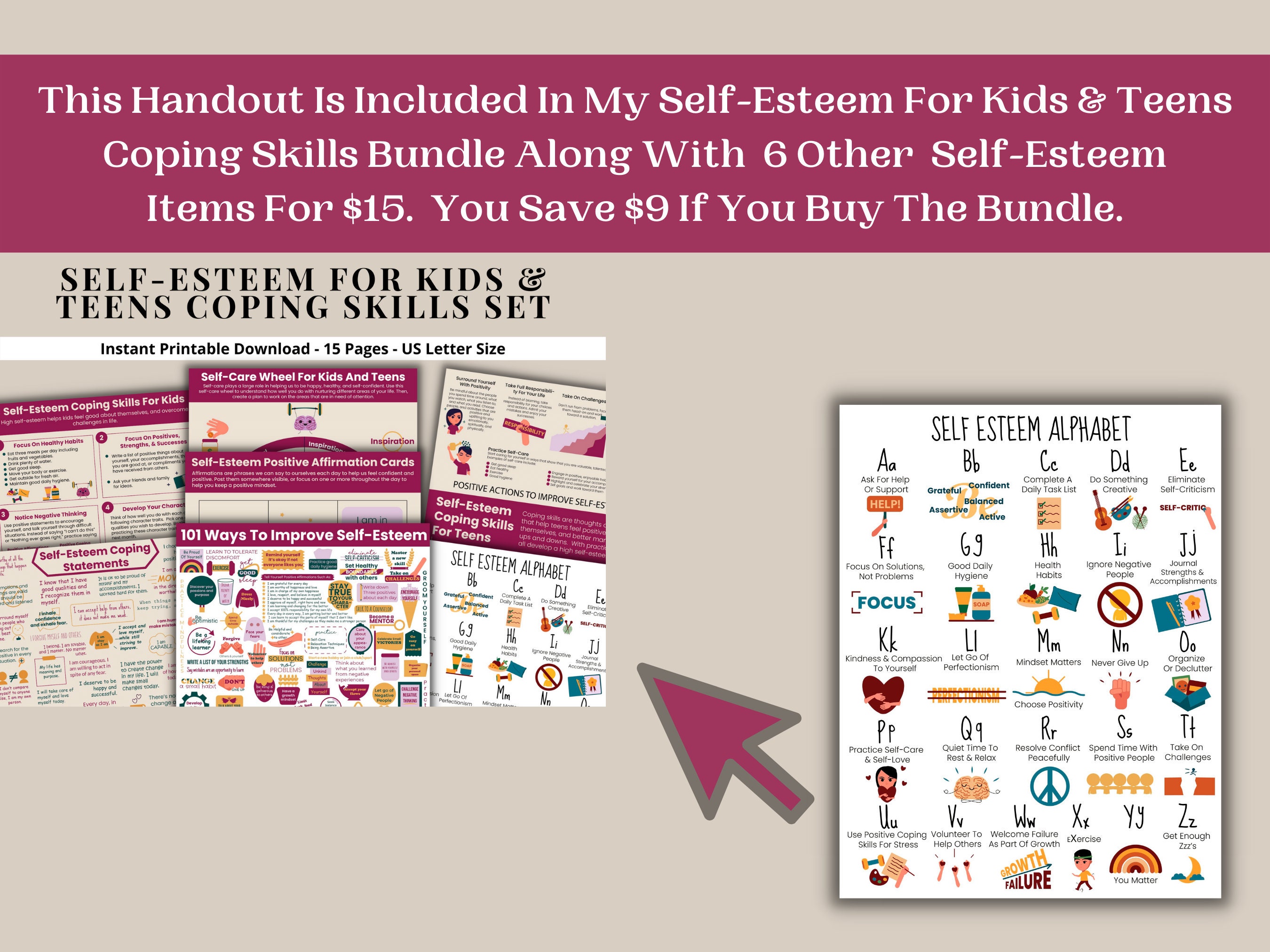 Self Esteem Coping Skills Alphabet Printable Poster Kids ABC - Etsy