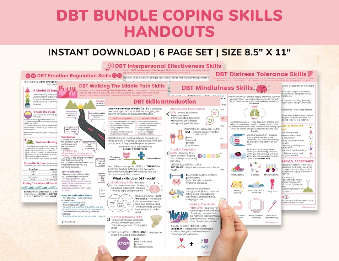 DBT Bundle Coping Skills Printable Poster Handout Cheat Sheet ...