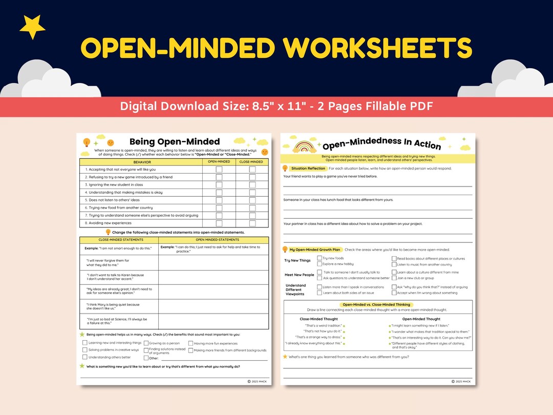 Open-minded Worksheets Character Education Kids-teens-social Emotional ...