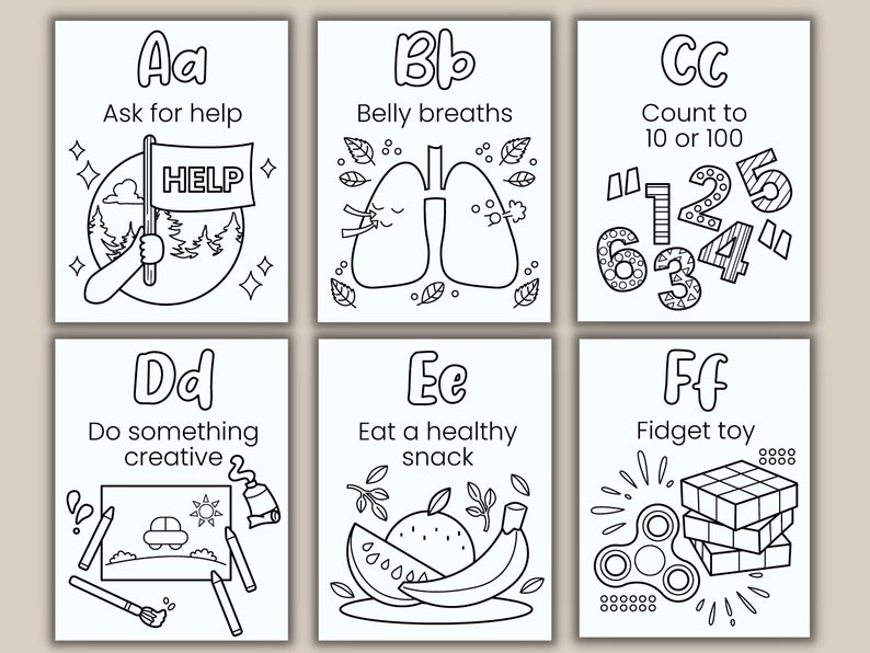 Coping Skills Alphabet Printable Coloring Pages Book Kids - Etsy
