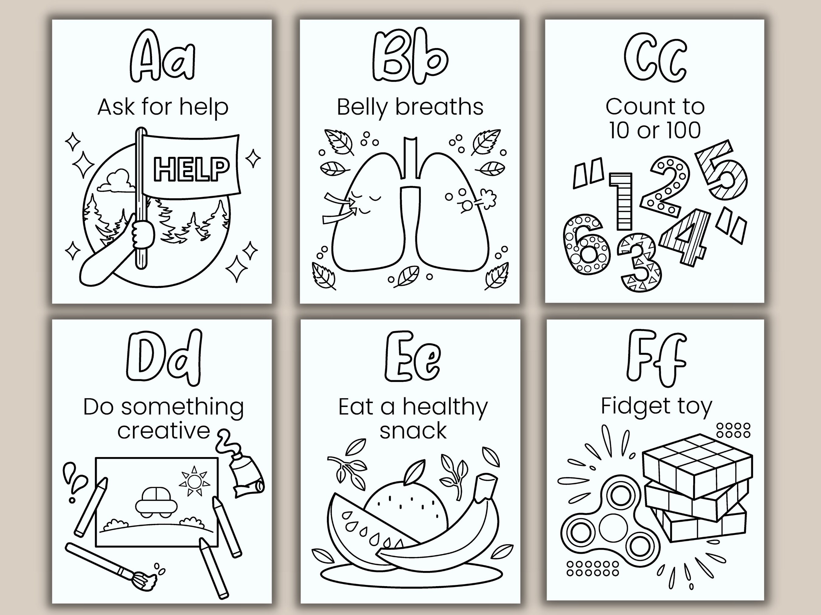 Coping Skills Alphabet Printable Coloring Pages Book Kids - Etsy