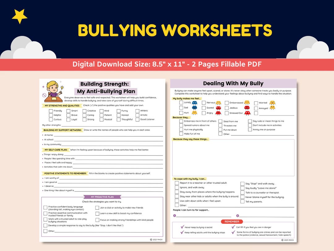 Bullying Social Skills Worksheets for Kids-teens-students | Anti ...