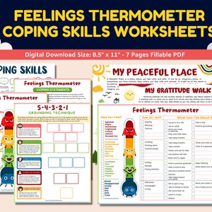 Feelings Thermometer Emotions Chart 7 Page Printable Coping | Etsy
