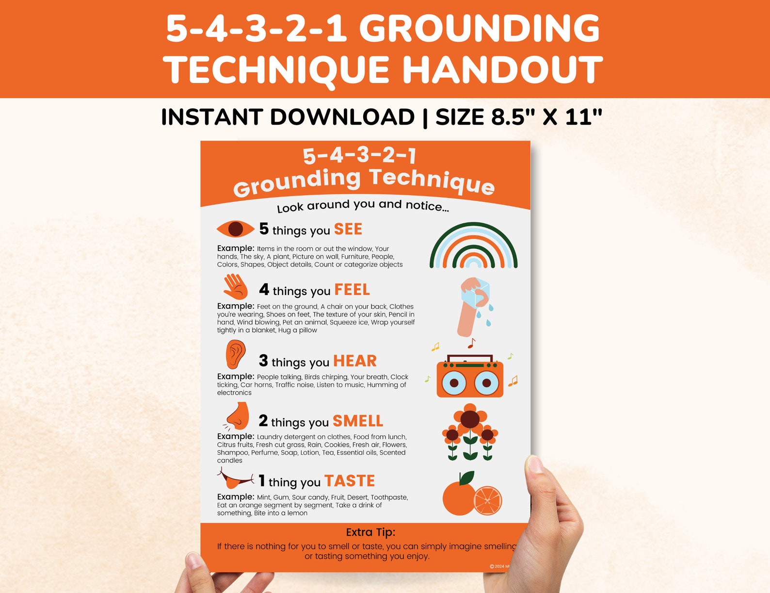 54321 Grounding Technique Poster for Kids & Teens - 5 Senses ...