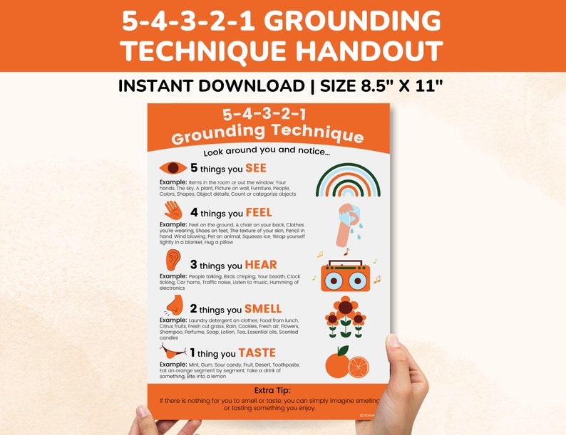 54321 Grounding Technique Poster for Kids & Teens - 5 Senses ...