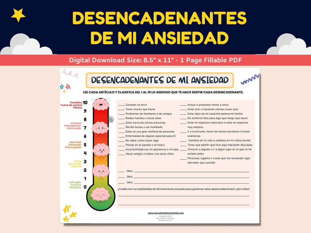 Spanish Anxiety Worksheet for Kids-teens - Desencadenantes De Mi ...