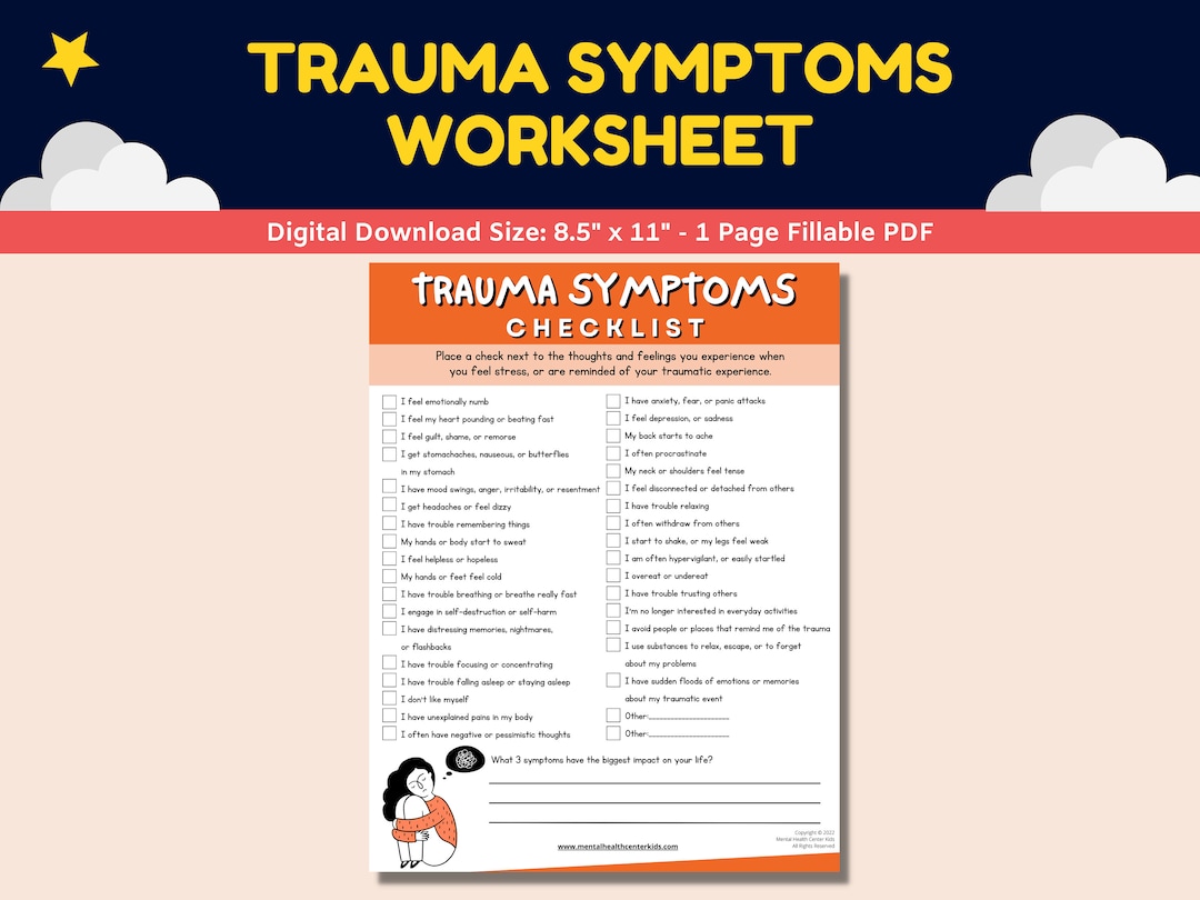 Trauma Symptoms Checklist Worksheet for Teens-adolescent PTSD Therapy Activity-therapist ...