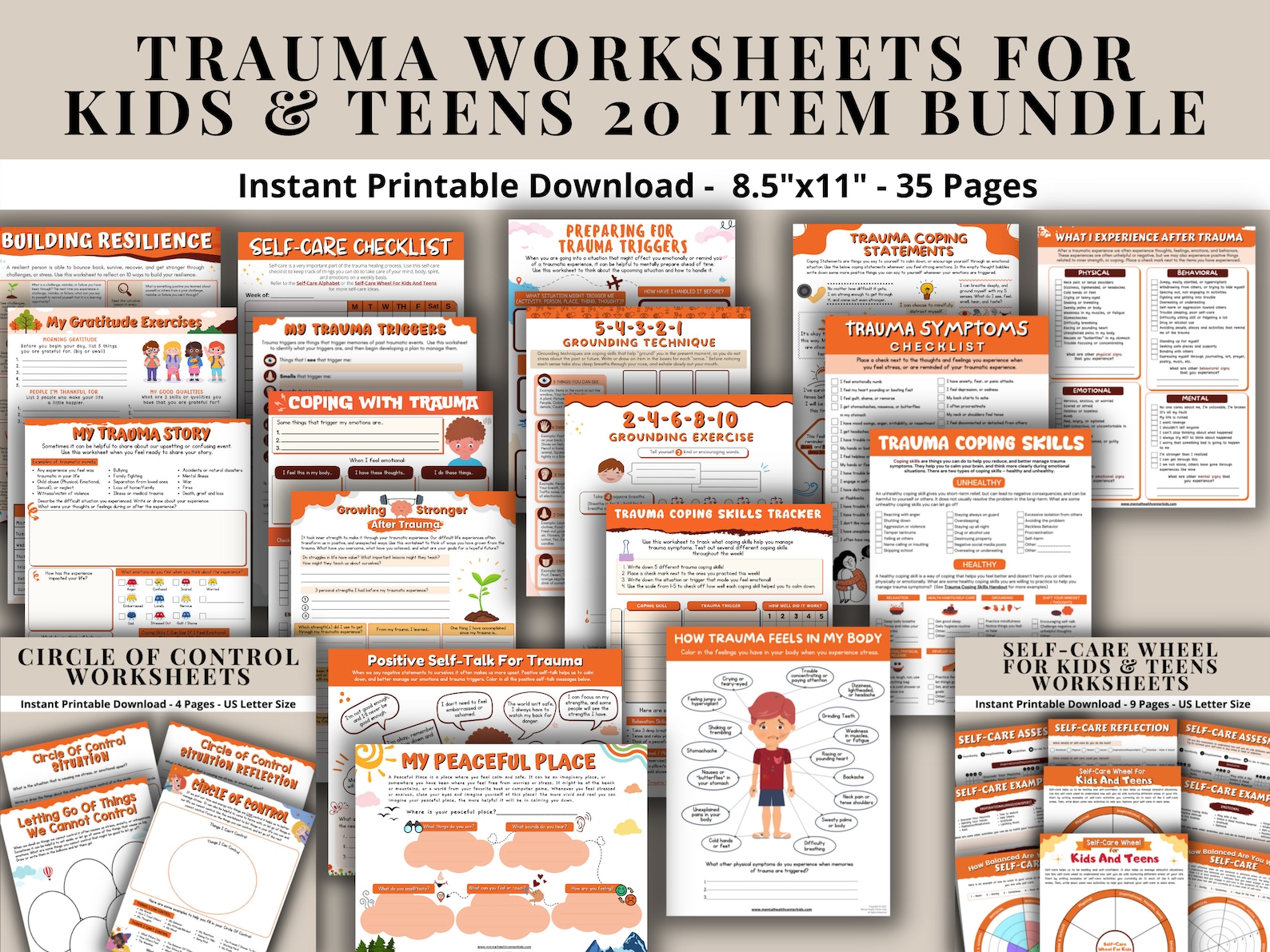 Trauma PTSD Worksheets 20 Item Printable Bundle for Kids & - Etsy
