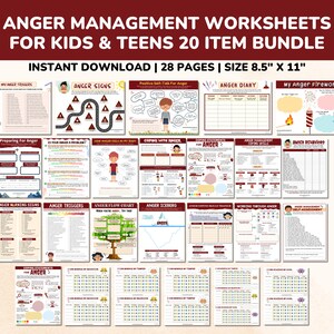 Anger Management Worksheets 20 Item Printable Bundle for Kids & Teens ...