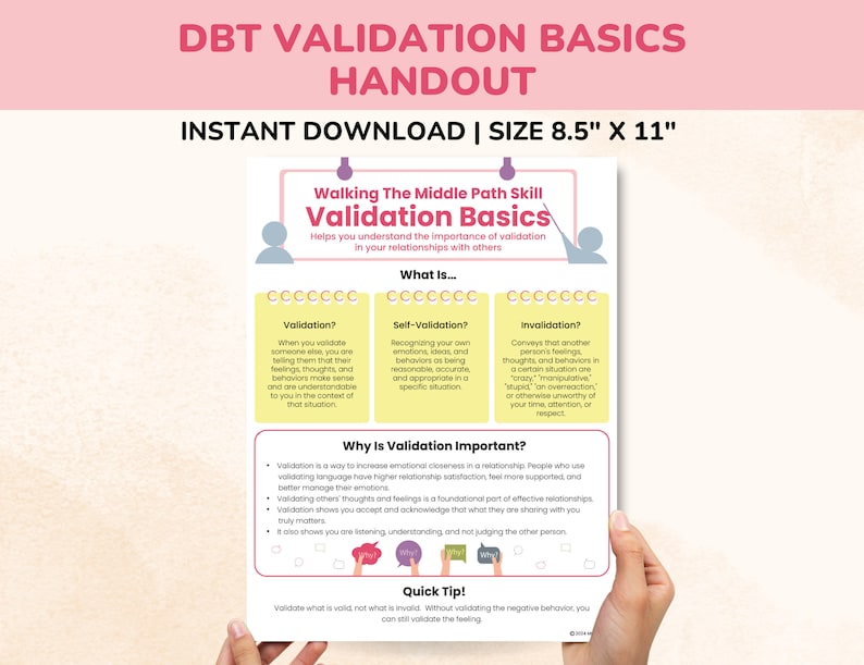 DBT Validation Basics Handout Interpersonal Effectiveness Skills PDF ...