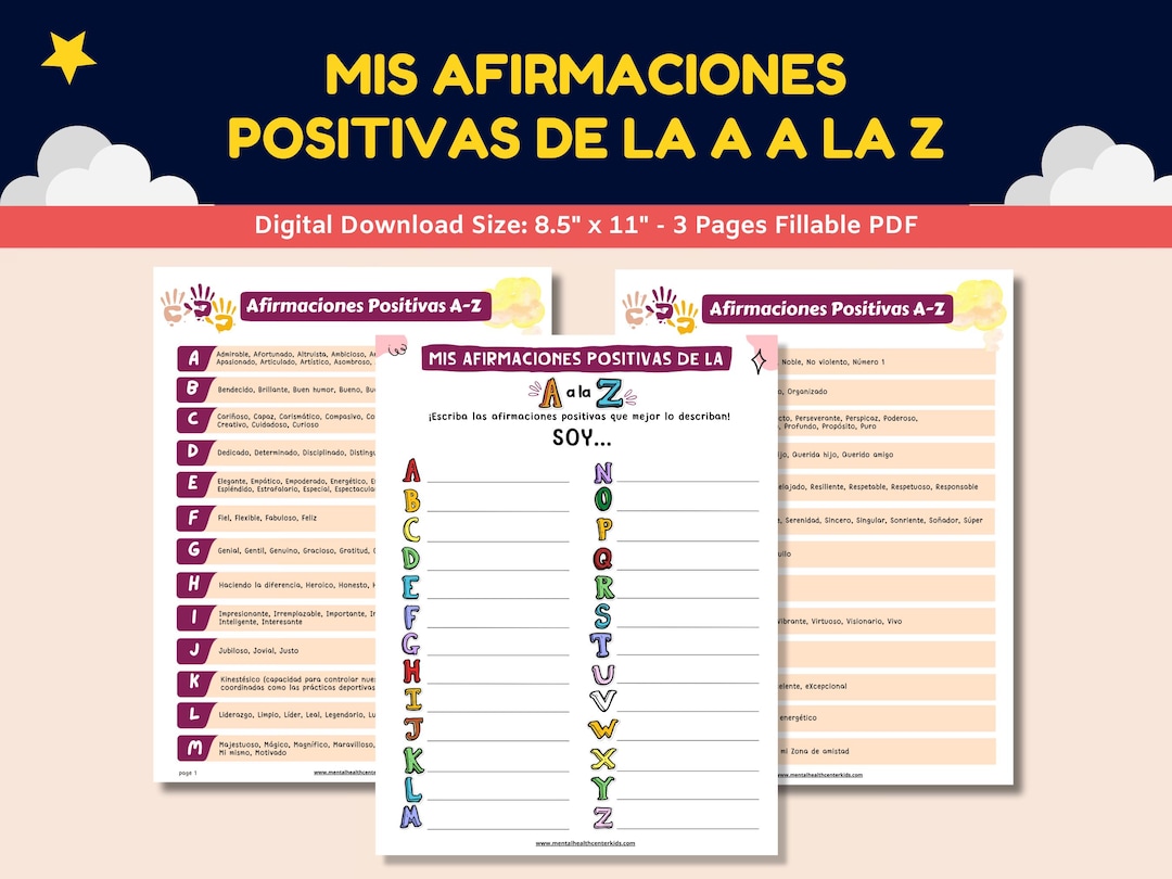 Spanish Self-esteem Worksheet for Kids-teens - Mis Afirmaciones ...