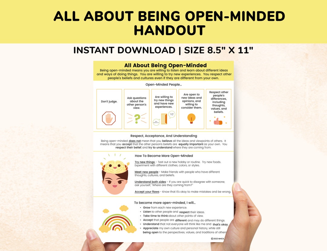 Open-minded Thinking Printable Character Education Kids Teens Handout ...