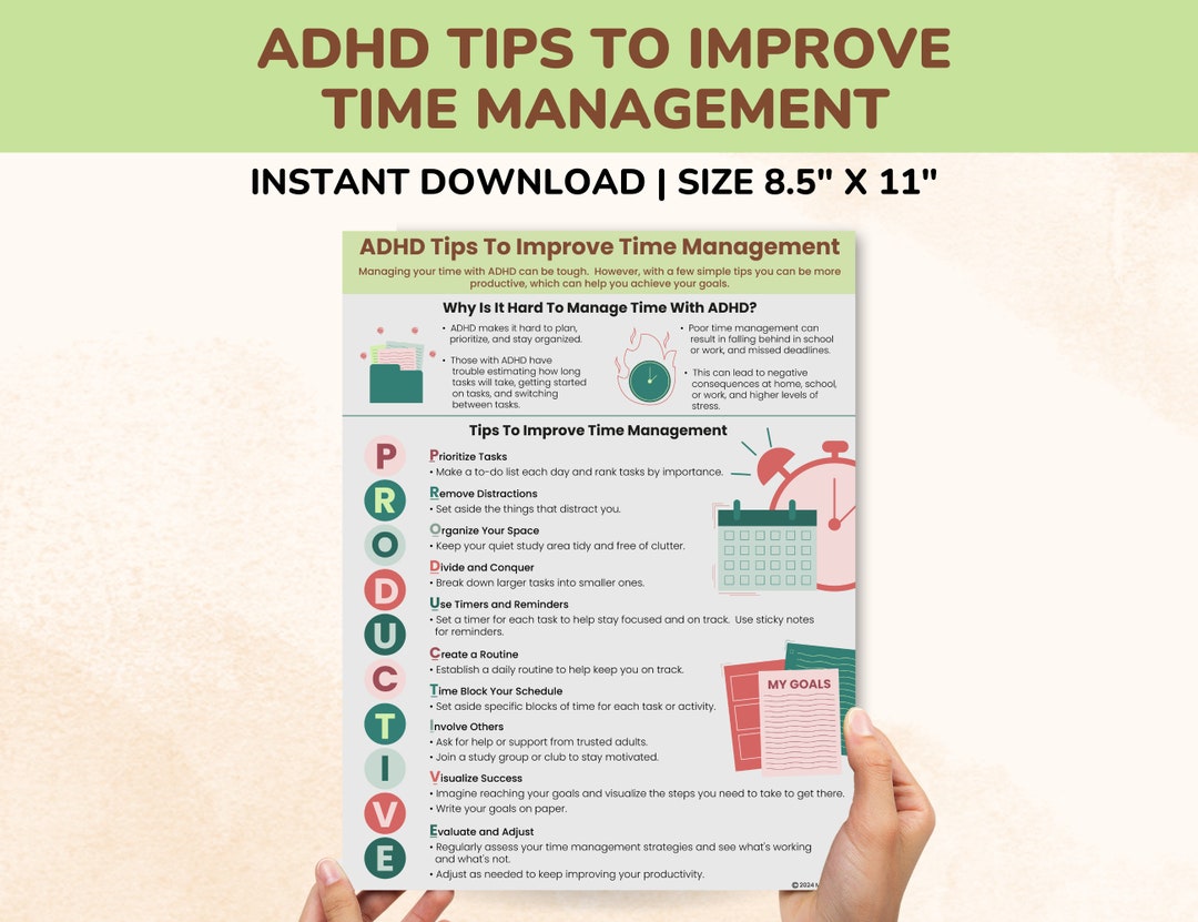 ADHD Time Management Tools Techniques-printable Handout Kids-teens ...