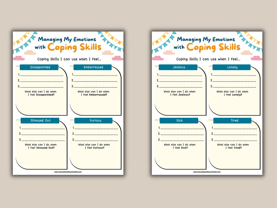 Managing Emotions & Feelings With Coping Skills 5 Pg Worksheets for ...