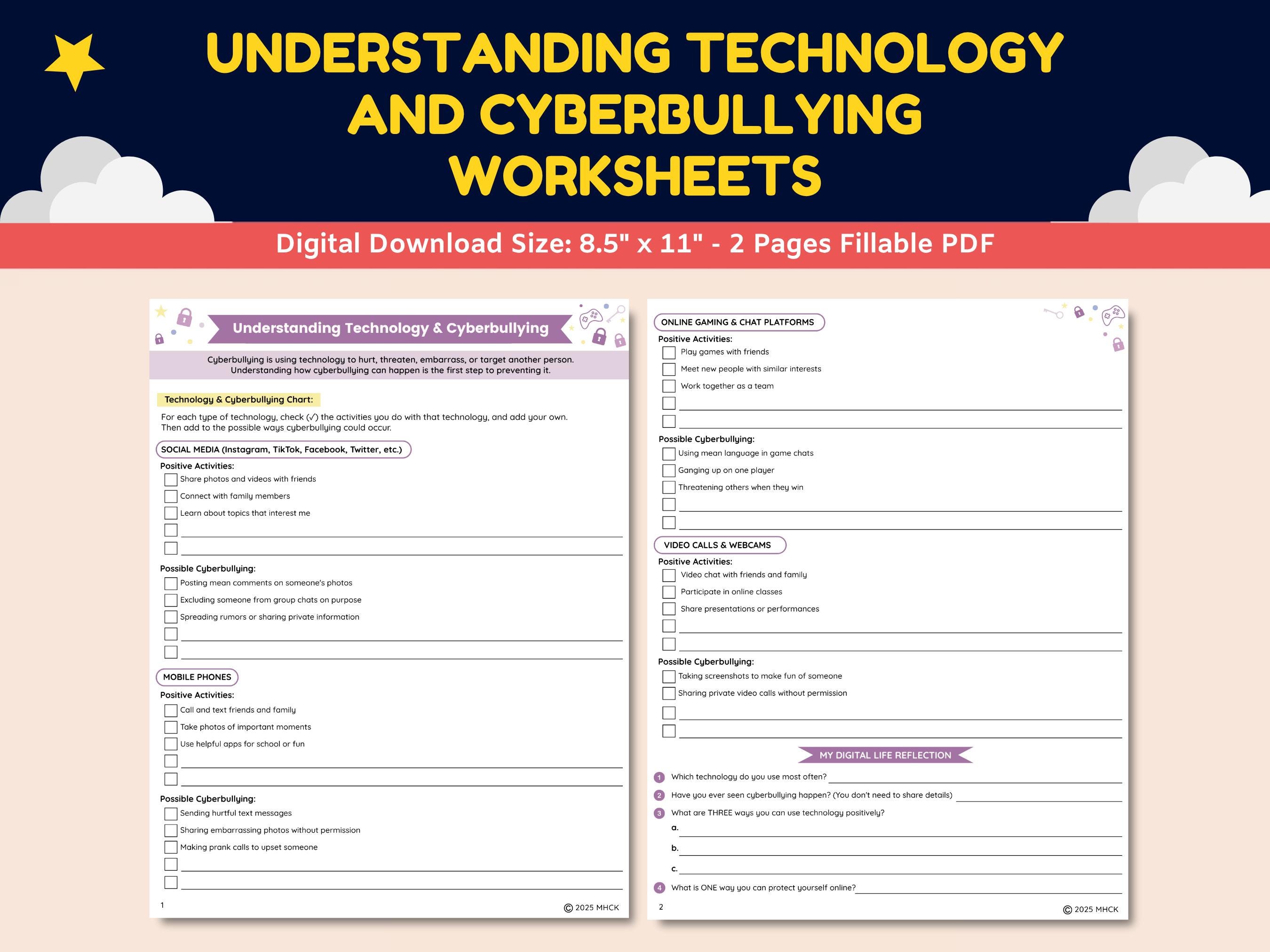 Cyberbullying Social Skills Worksheets for Kids-teens-students ...