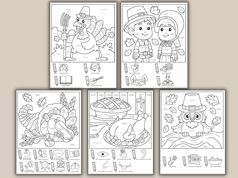 Thanksgiving Color by Coping Skills Coloring Pages Book - Etsy