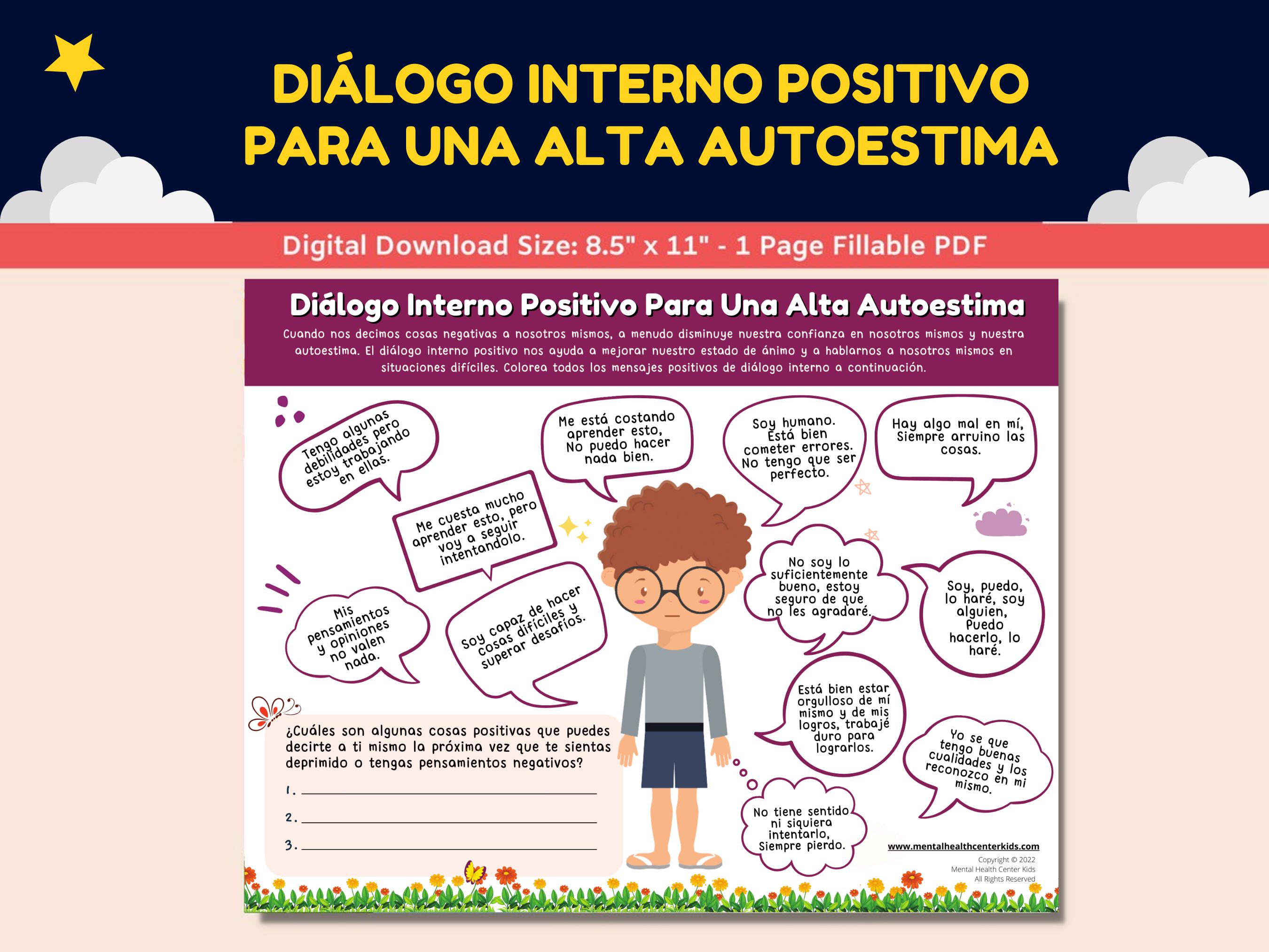 Spanish Self-esteem Worksheet for Kids-teens - Diálogo Interno Positivo ...