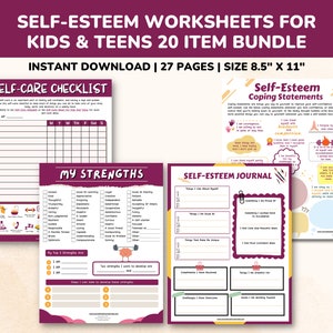 Self-esteem Worksheets 20 Item Printable Bundle for Kids & Teens-mental ...