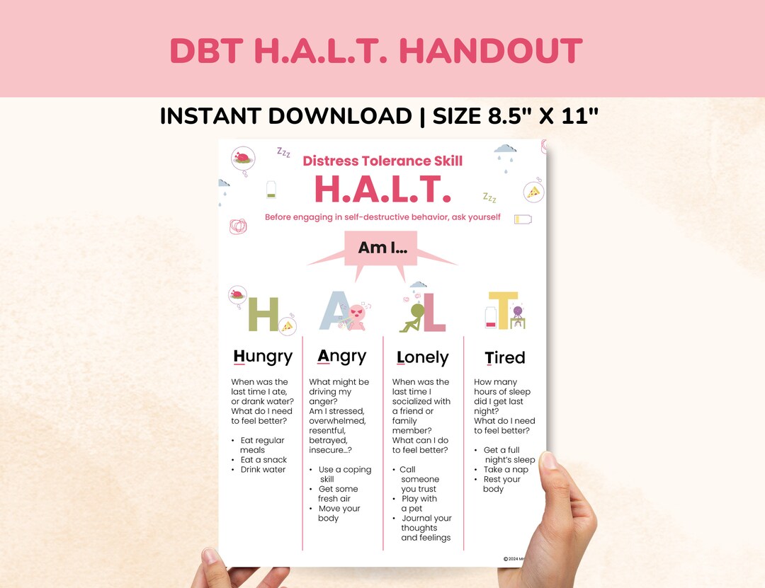 DBT HALT Handout - Hungry, Angry, Lonely, Tired - Etsy