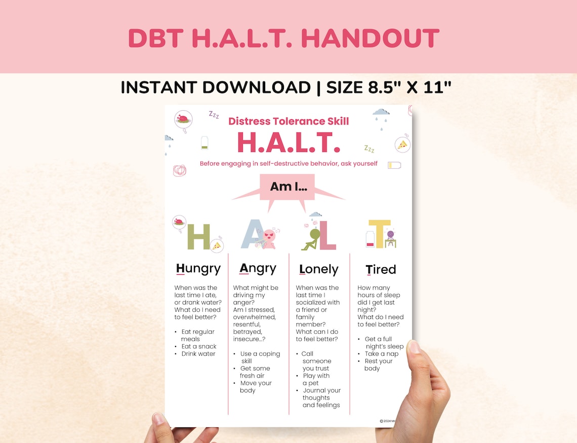 DBT HALT Handout - Hungry, Angry, Lonely, Tired - Etsy UK