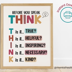 Think Before You Speak Poster-teacher Classroom School Counselor Office ...