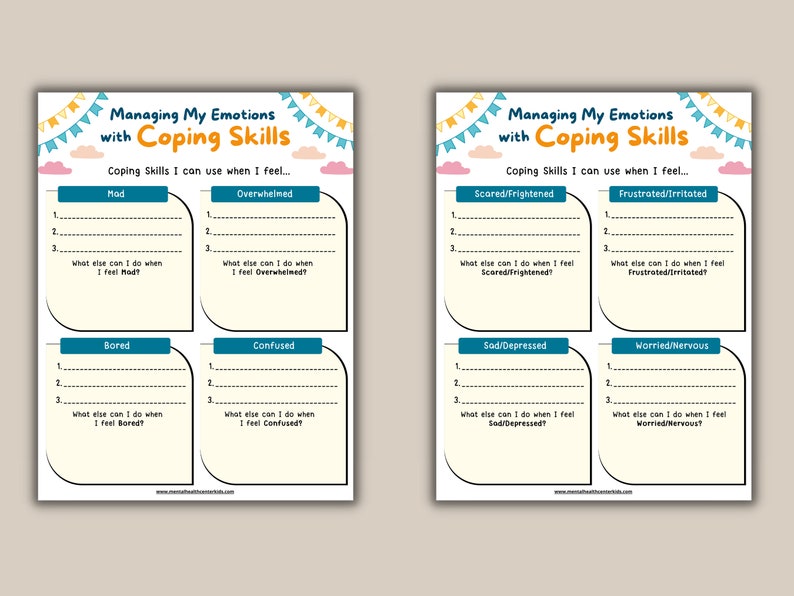 Managing Emotions & Feelings With Coping Skills 5 Pg Worksheets for ...