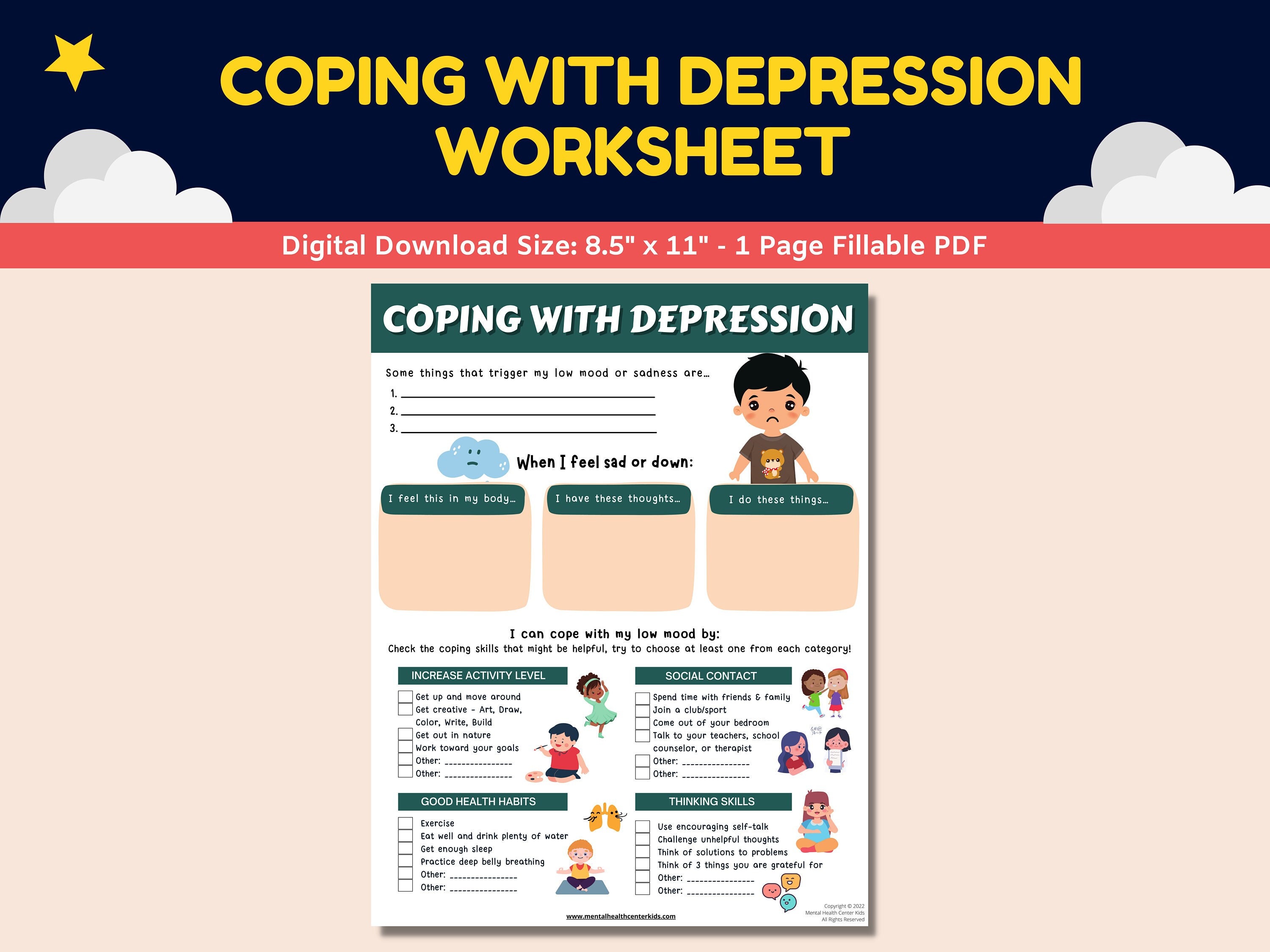 Depression Coping Skills Fillable Worksheet Kids - Etsy Canada
