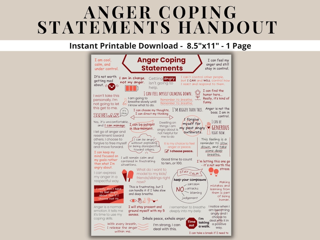 Anger Coping Statements Anger Management Affirmations for Kids - Etsy