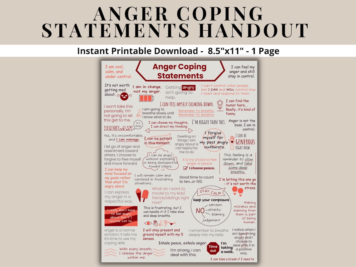 Anger Coping Statements Anger Management Affirmations for Kids | Etsy