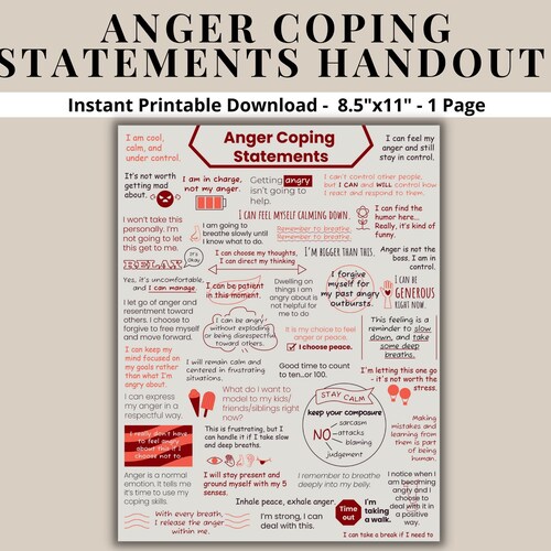 Anger Coping Statements Anger Management Affirmations for Kids - Etsy
