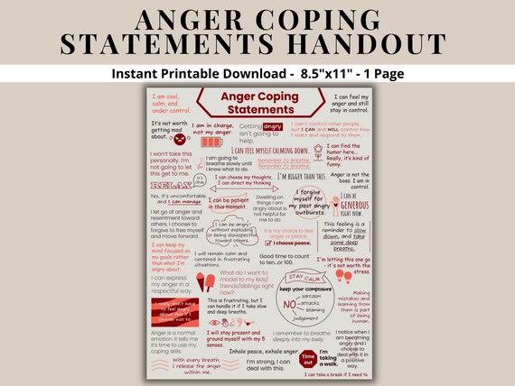 Anger Coping Statements Anger Management Affirmations for Kids | Etsy