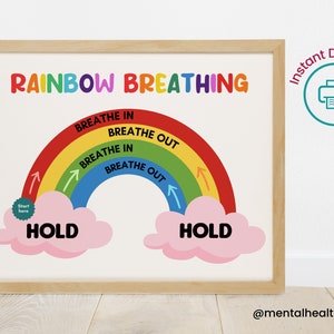 Breathing Exercise Printable Coping Skills Poster for Kids-rainbow ...