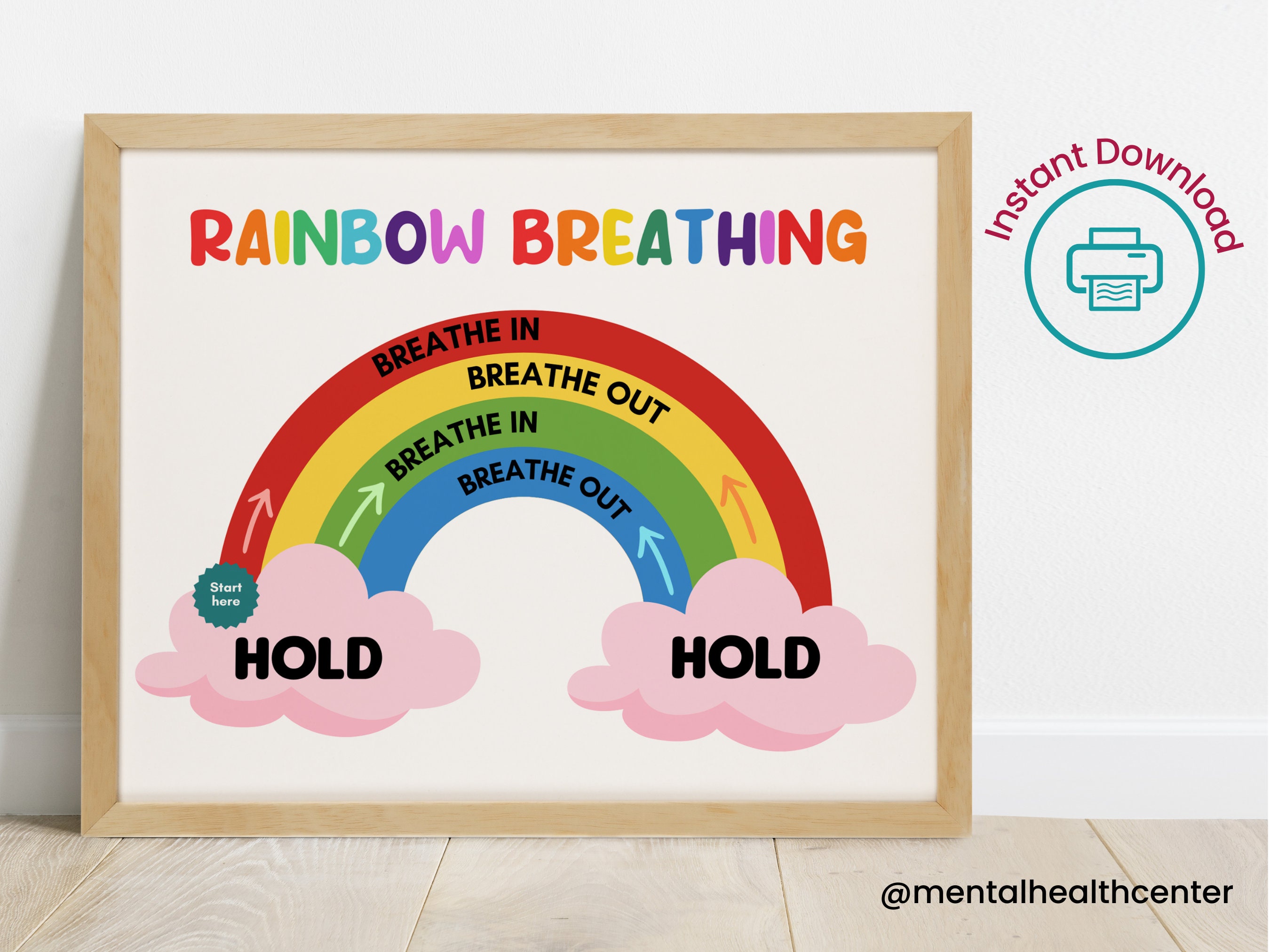 Breathing Exercise Printable Coping Skills Poster for Kids-rainbow ...