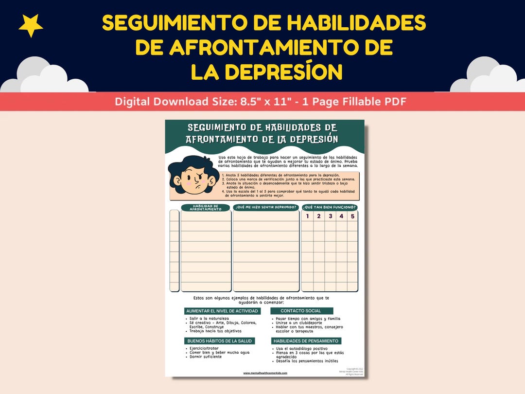 Spanish Depression Worksheet for Kids-teens - Seguimiento De ...
