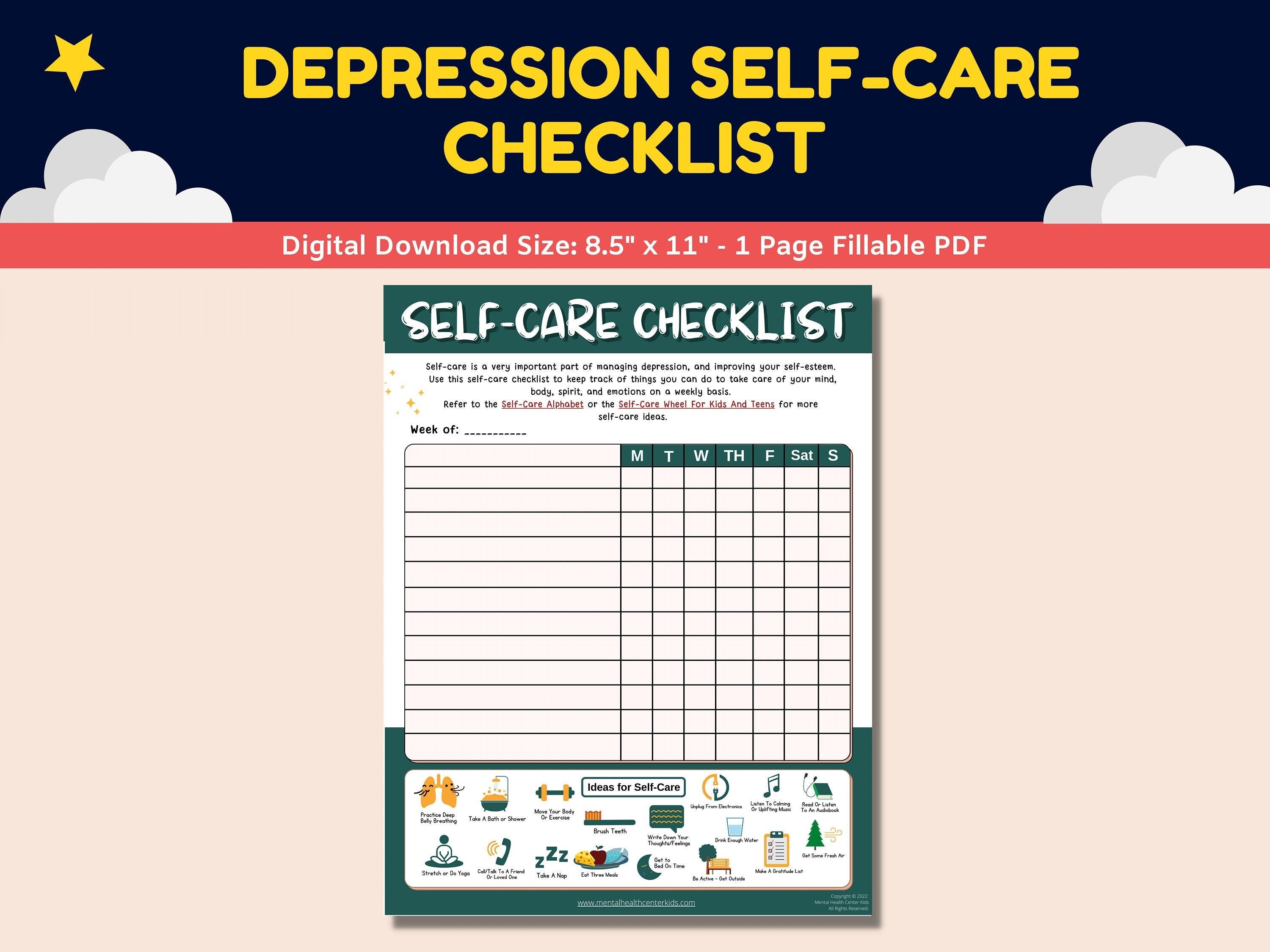 Self-care Checklist Worksheet Depression Low Mood Self-esteem | Etsy