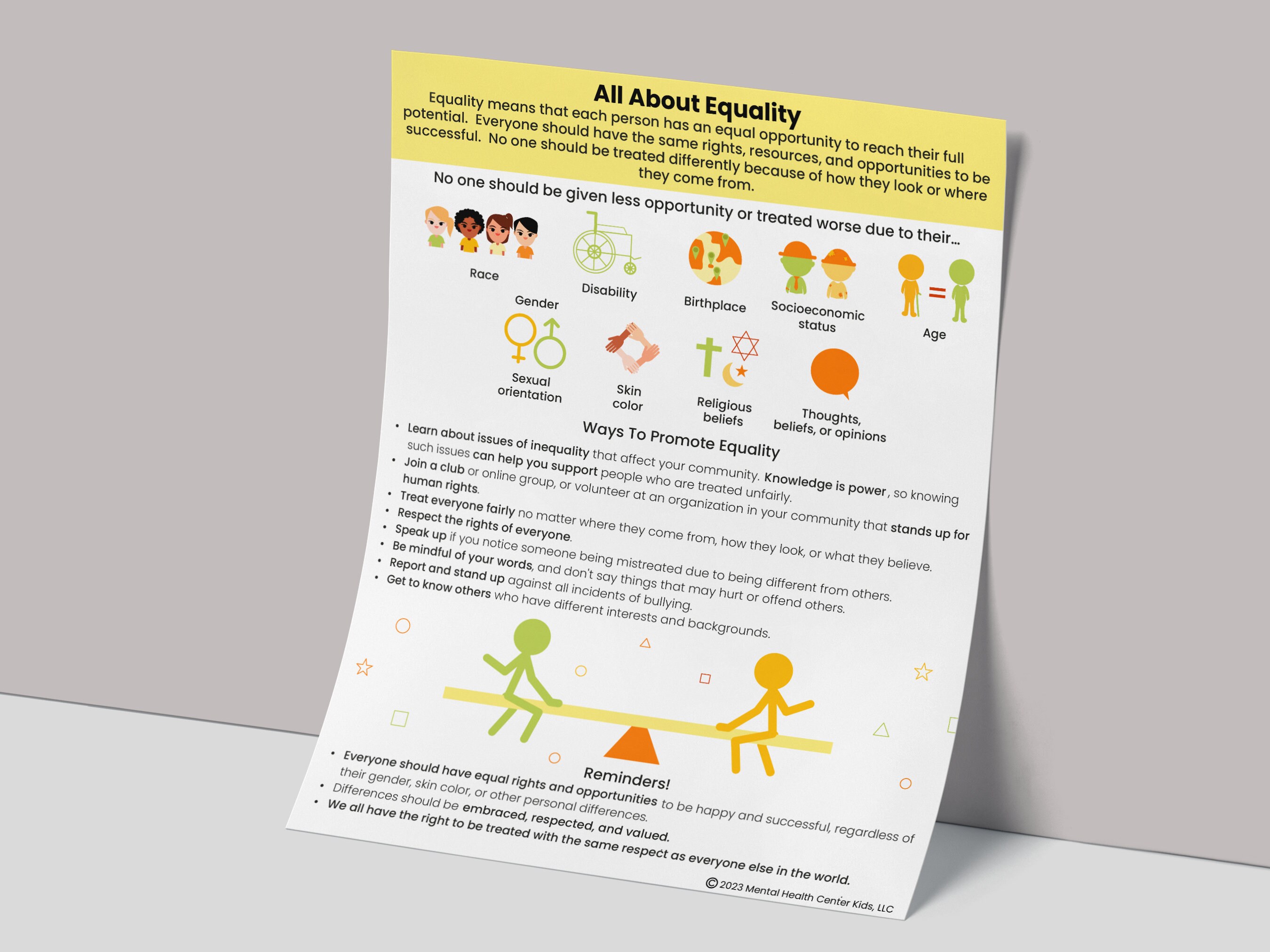 Equality Printable Poster PDF Character Education for Kids Teens-coping ...