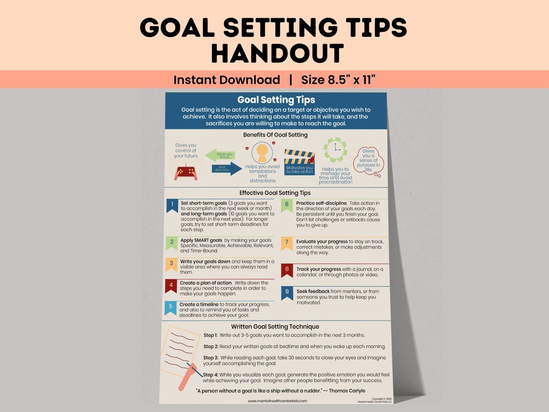 Goal Setting Tips Printable Poster Kids Teens Success - Etsy