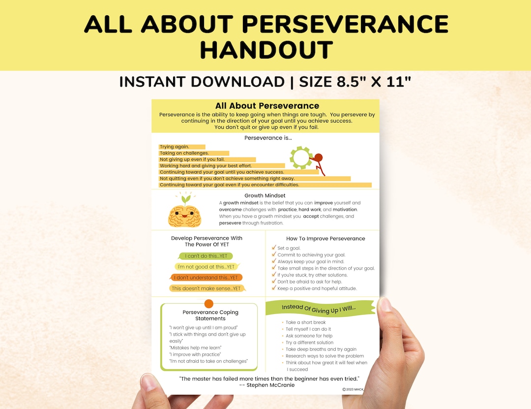 Perseverance Character Trait Kids Teens-school Counseling Posters-child ...