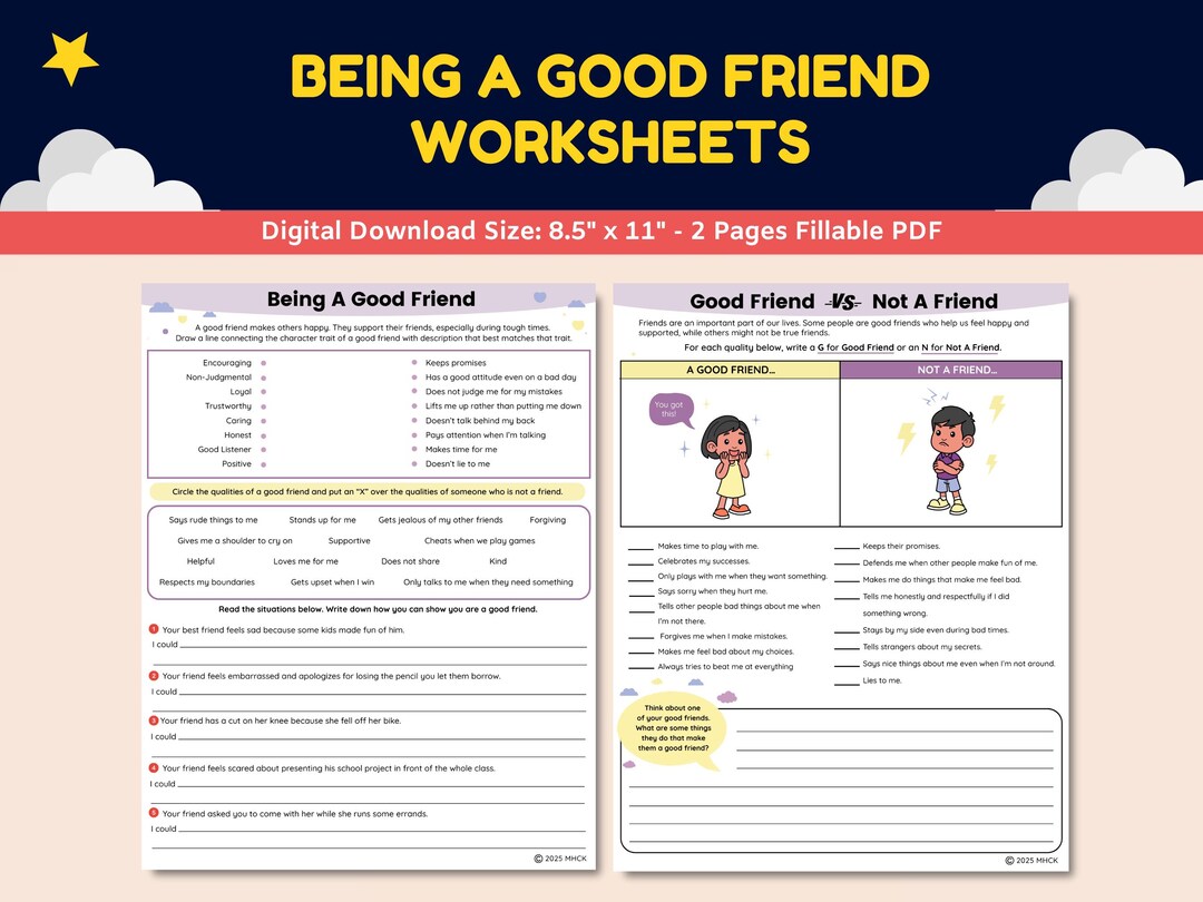 Friendship Social Skills Worksheets for Kids-teens-students | Being A ...