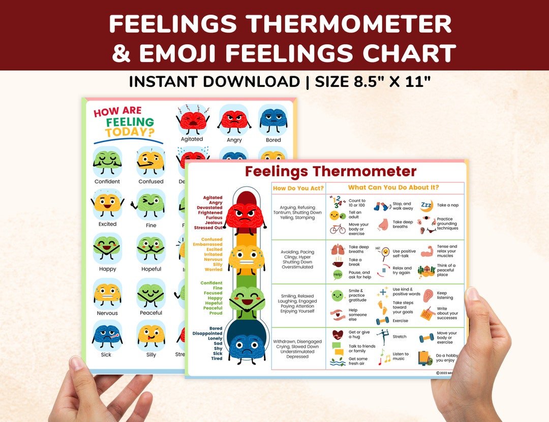 Emotions Chart & Feelings Thermometer 2pg Posters for Kids Printable ...