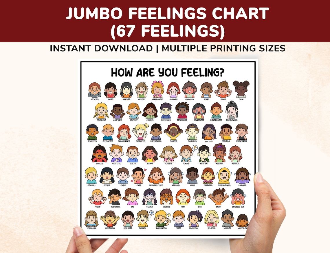 Feelings Chart for Kids and Teens-extra Large 67 Feelings & Emotions ...