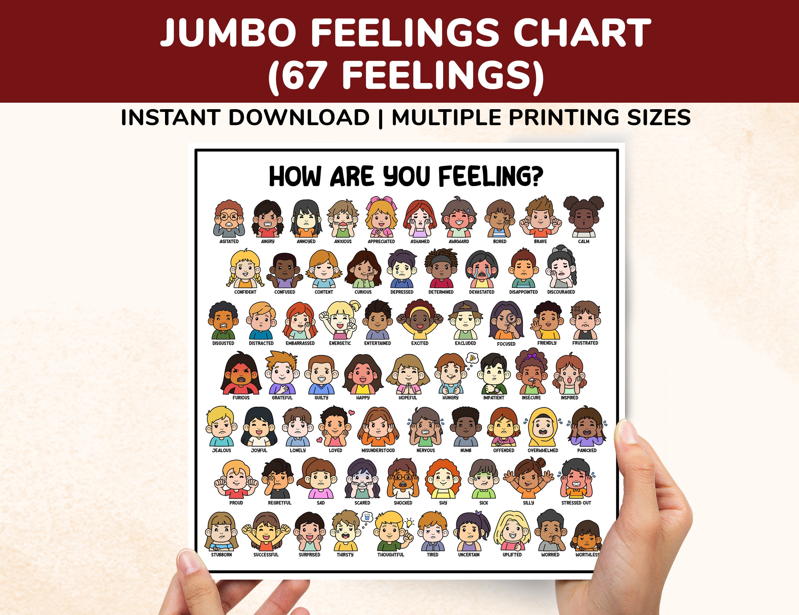 Feelings Chart for Kids and Teens-extra Large 67 Feelings & Emotions ...